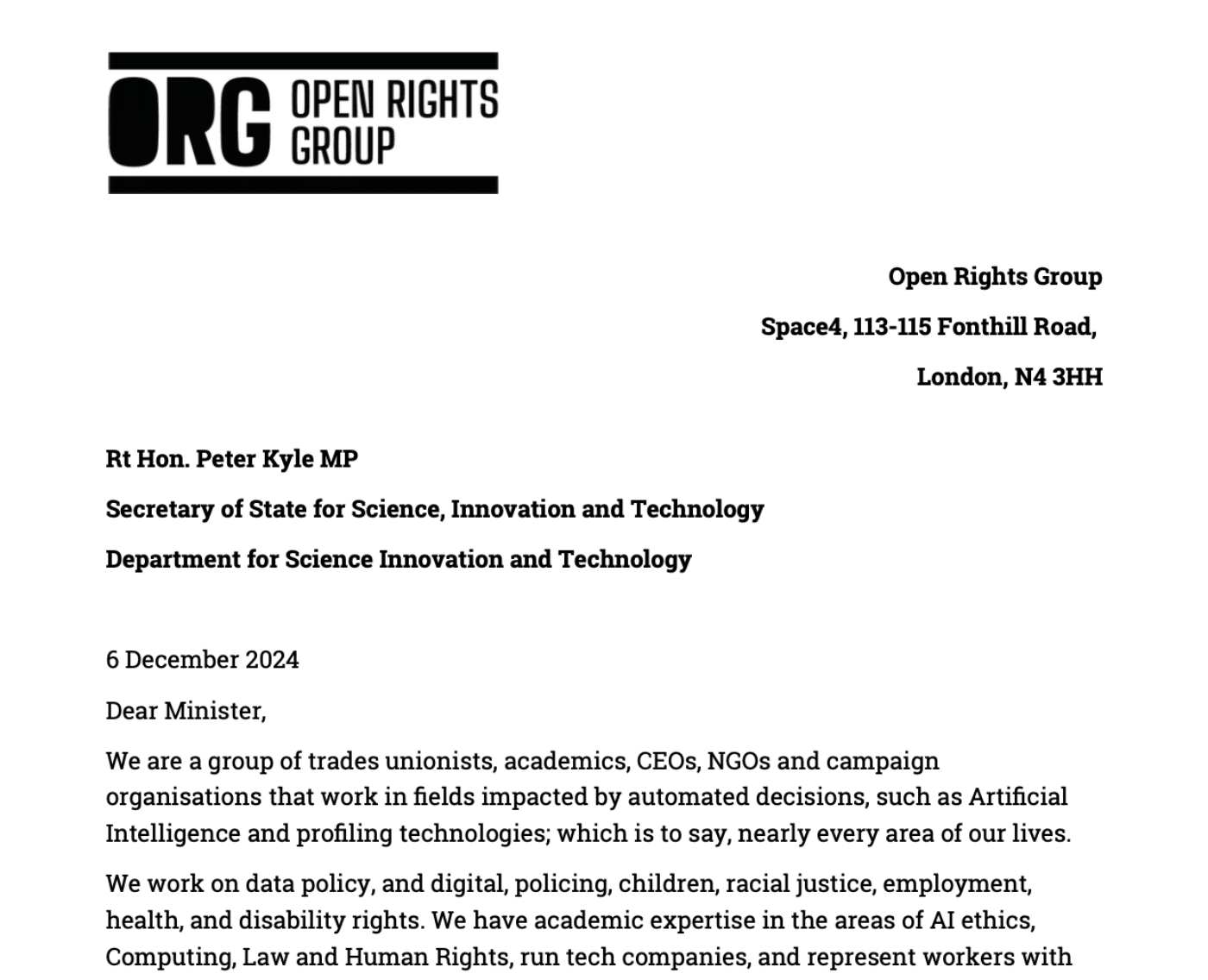 Joint letter: Re-examine Data (Use and Access) AI clauses