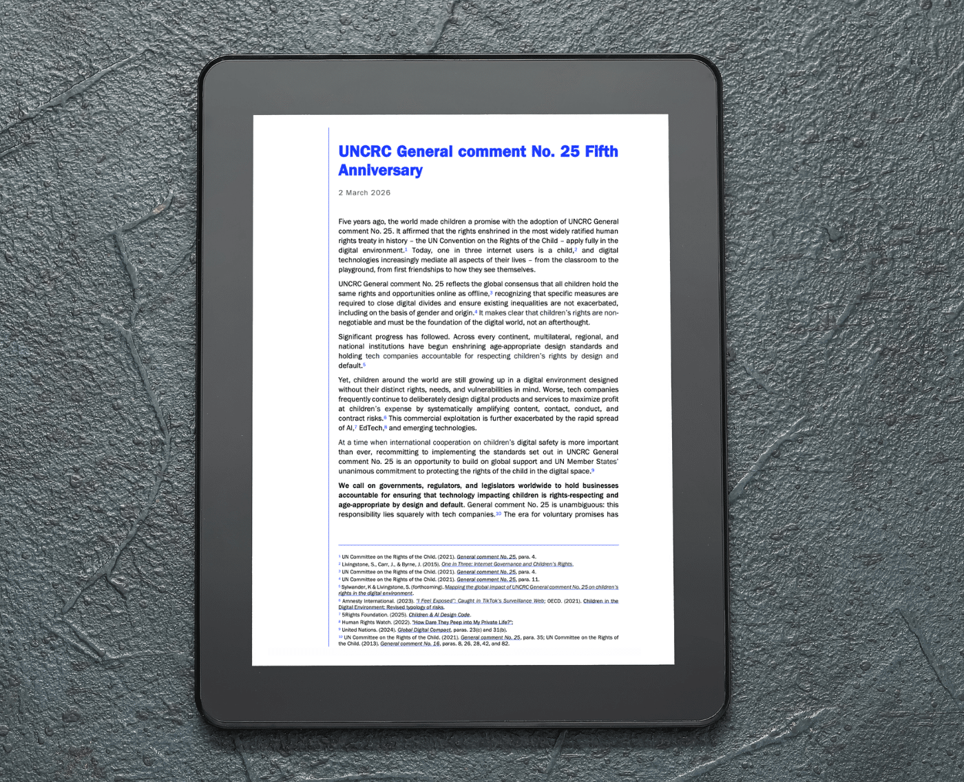 UNCRC General comment No. 25 5th Anniversary Joint Letter